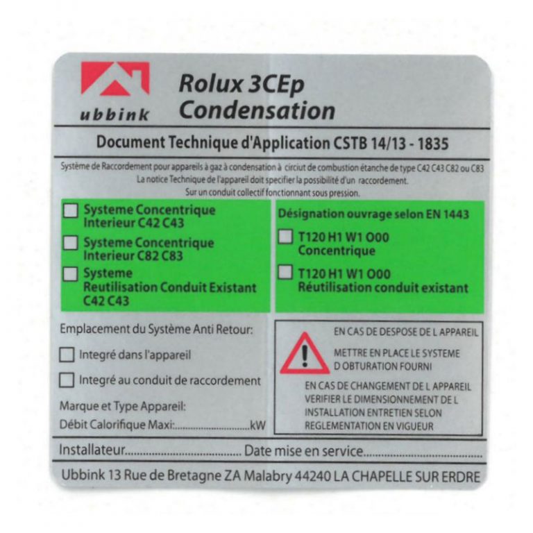 Plaque signalétique de raccordement 3CEp - Ubbink